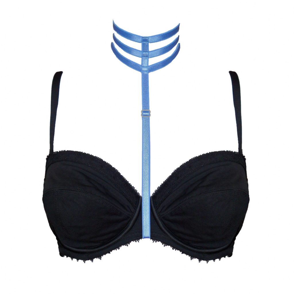 Blue satin elastic triple choker detachable bra strap | Esty Lingerie